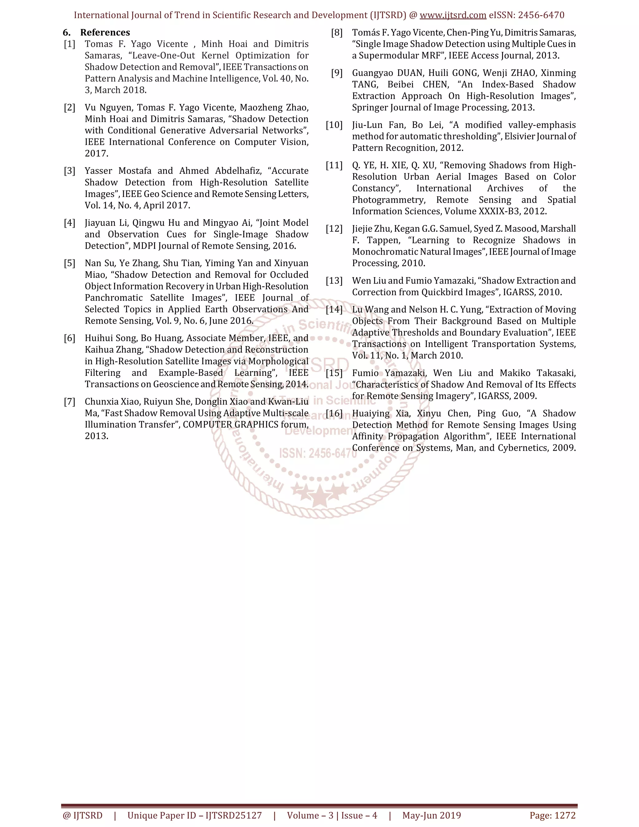 Shadow Detection And Removal Using Tricolor Attenuation Model Based On Feature Descriptor Pdf