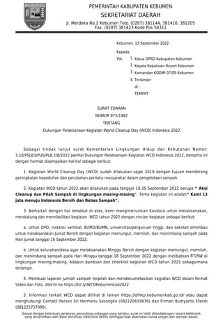 2691 Dukungan Pelaksanaan Kegiatan World Cleanup Day (WCD) Indonesia ...