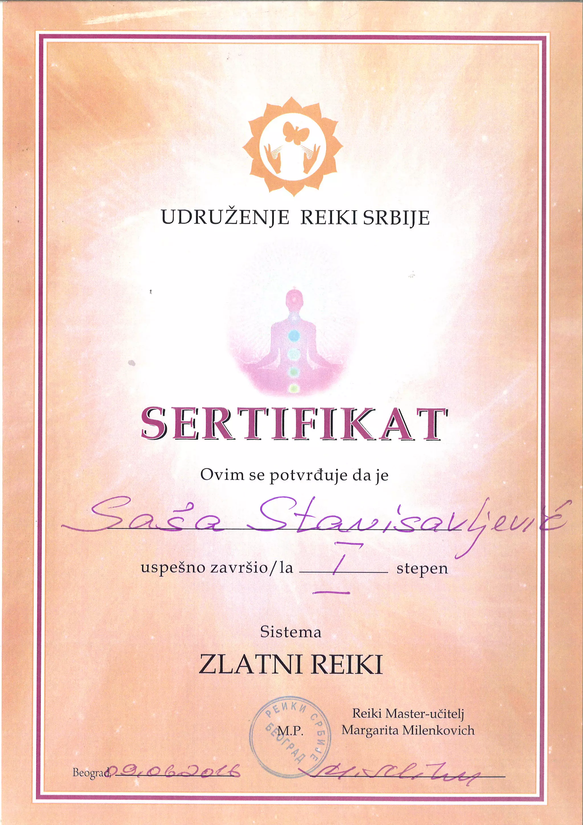 Certificate - Gold Reiki First Degree | PDF