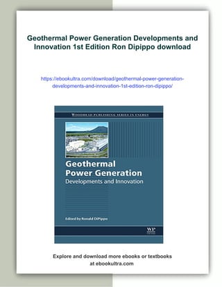 Geothermal Power Generation Developments and Innovation 1st Edition Ron ...