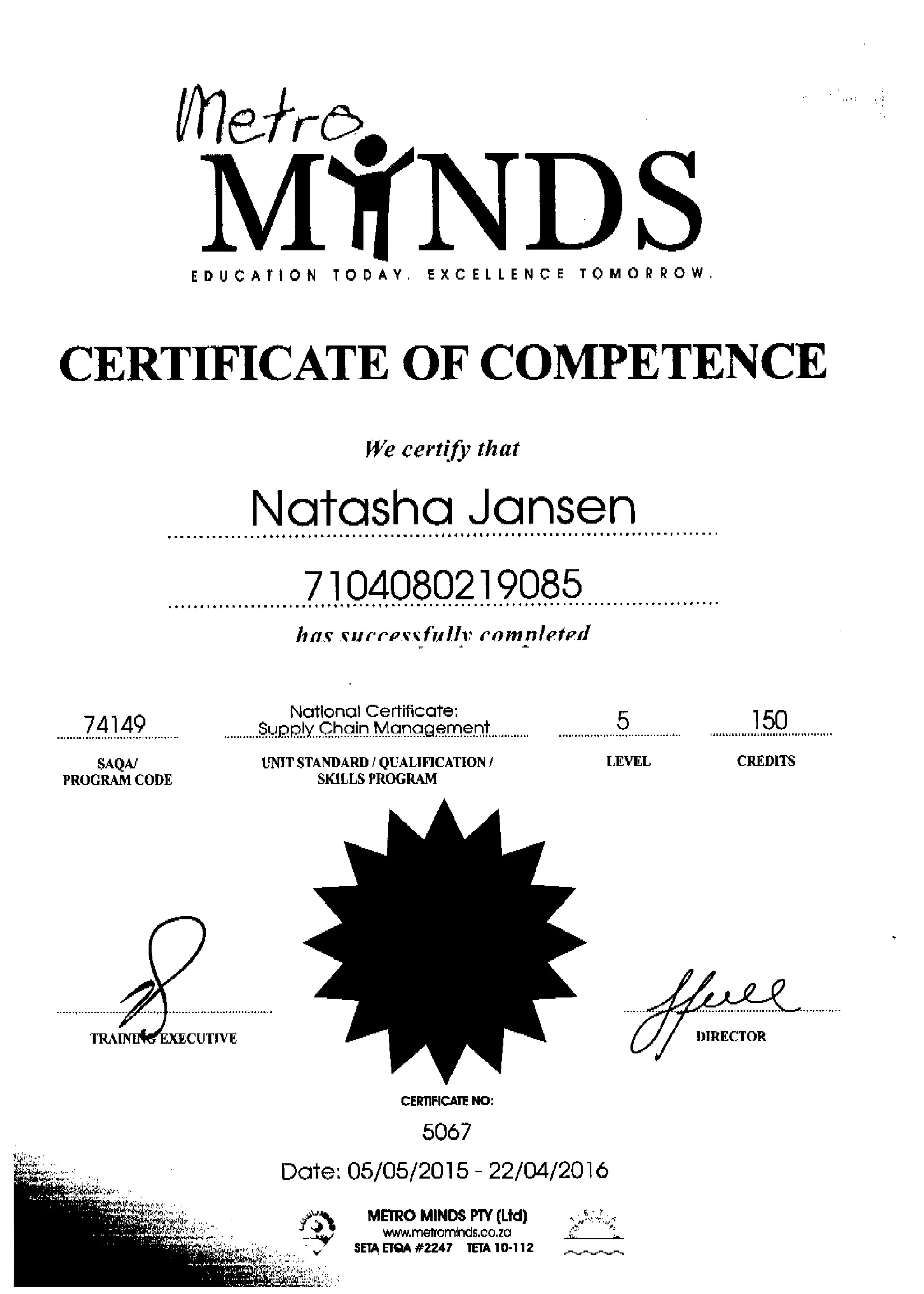 SCM NAT CERTIFICATE | PDF