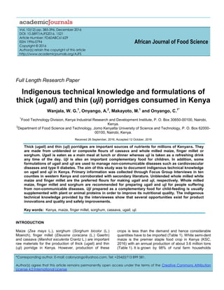 Indigenous technical knowledge and formulations of ugali and uji in ...