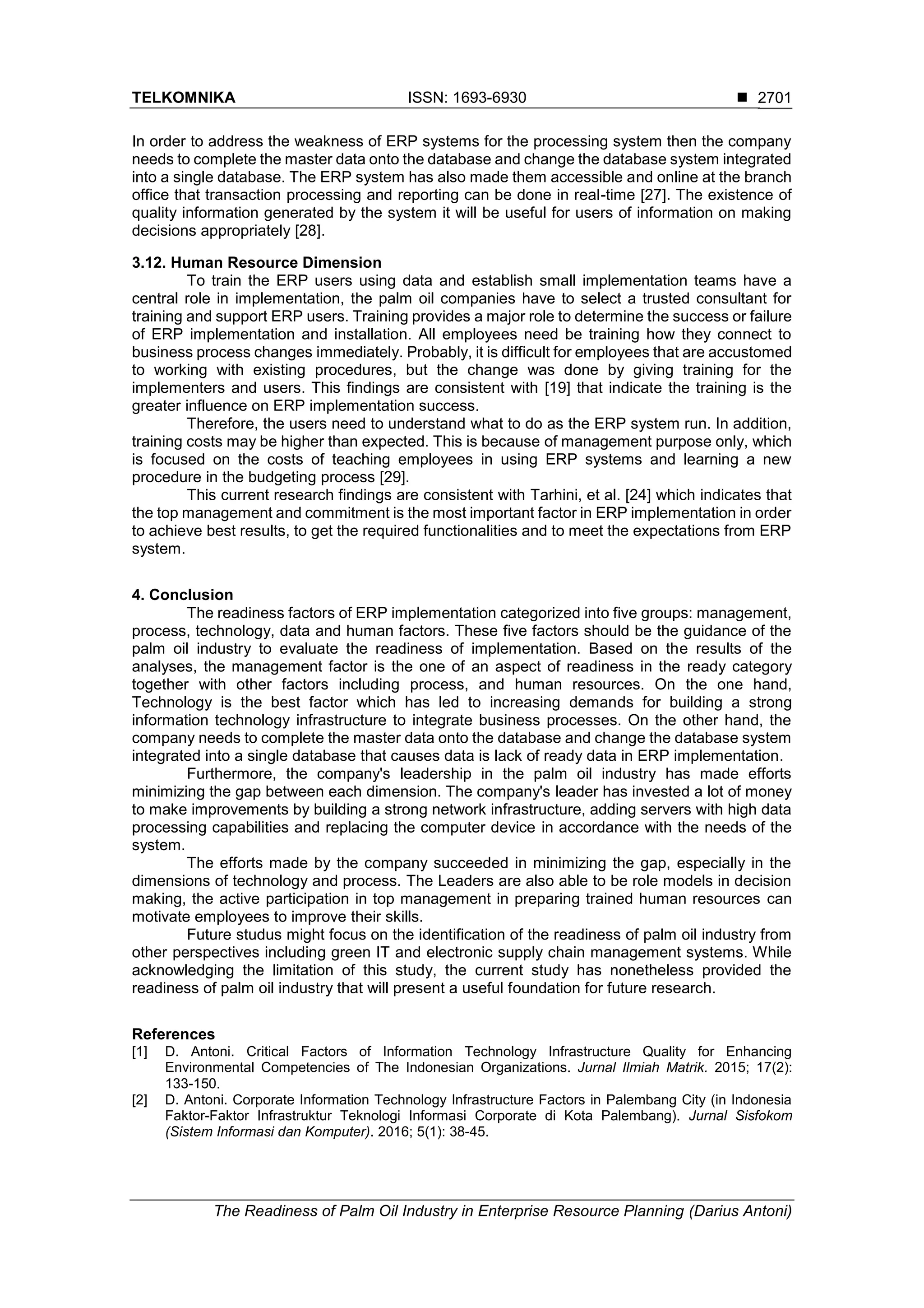 The Readiness of Palm Oil Industry in Enterprise Resource Planning | PDF