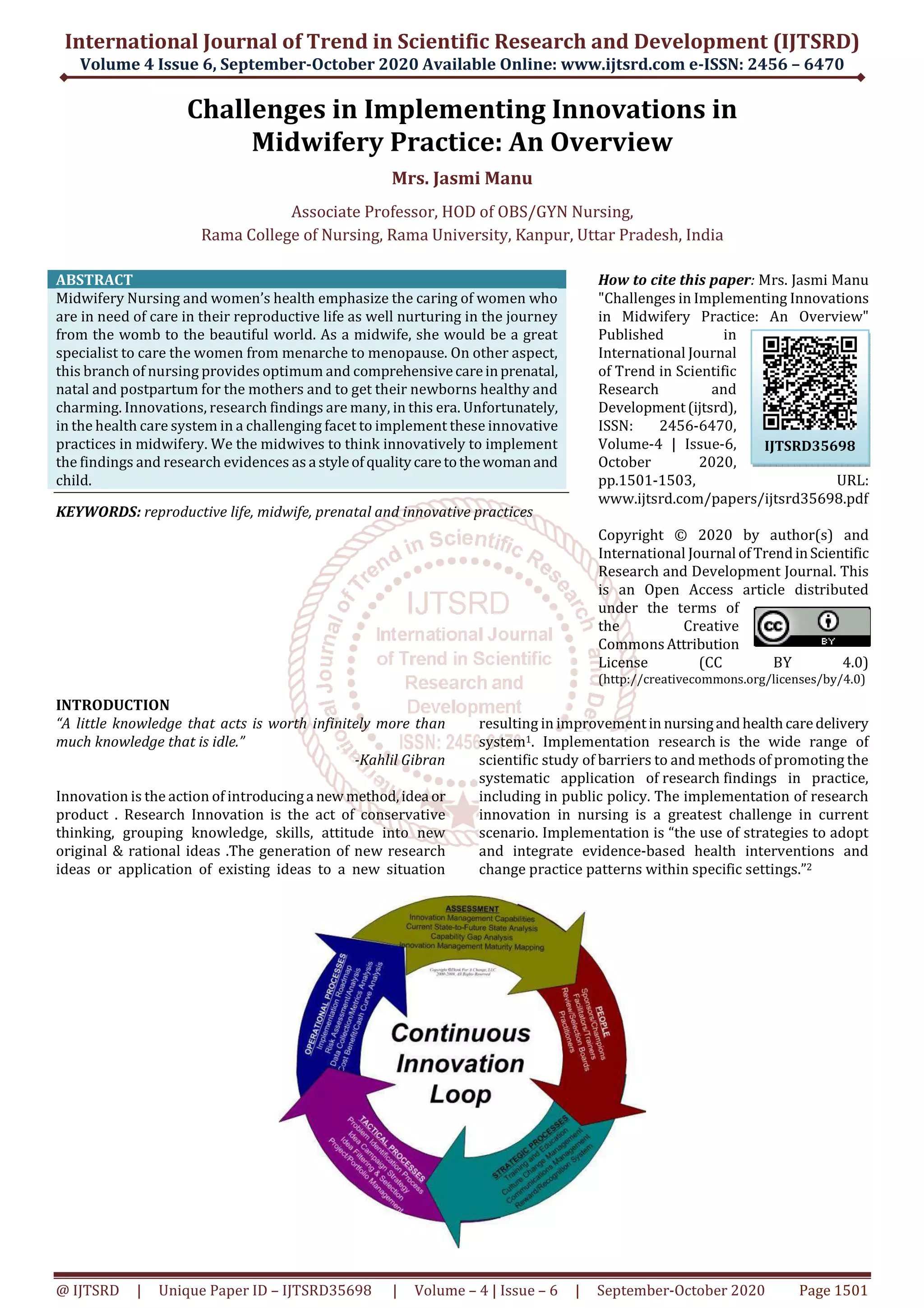 Challenges in Implementing Innovations in Midwifery Practice An ...
