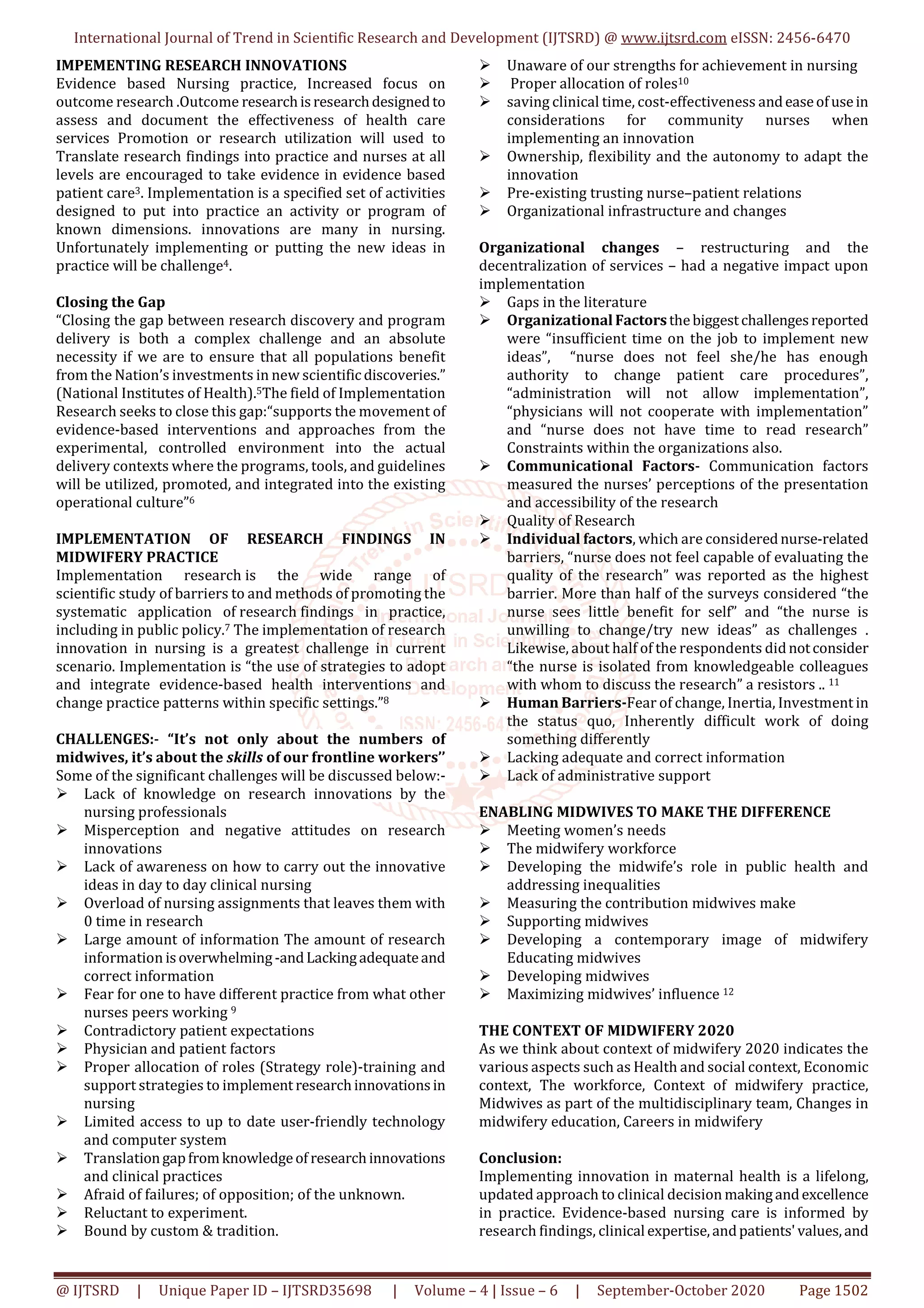 Challenges in Implementing Innovations in Midwifery Practice An ...