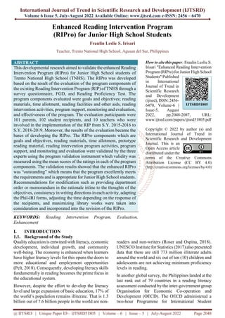 Enhanced Reading Intervention Program RIPro for Junior High School ...