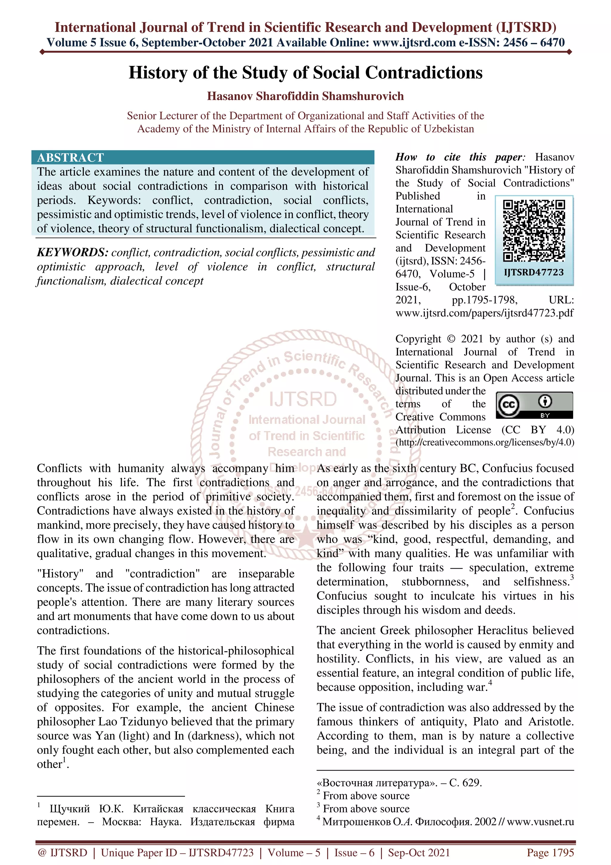 History of the Study of Social Contradictions | PDF