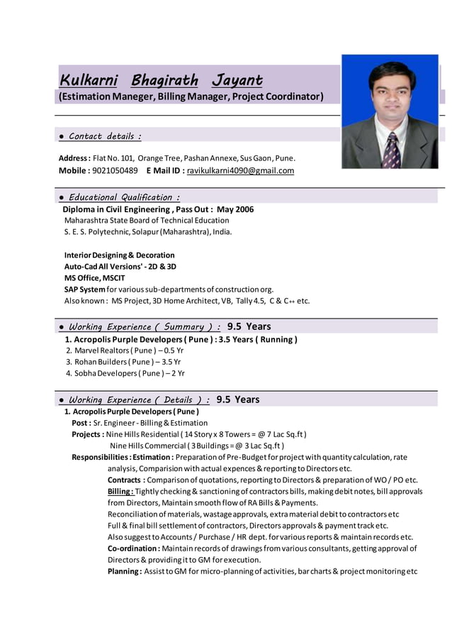 Estimation Manager, Billing Manager, Project Coordinator | PDF