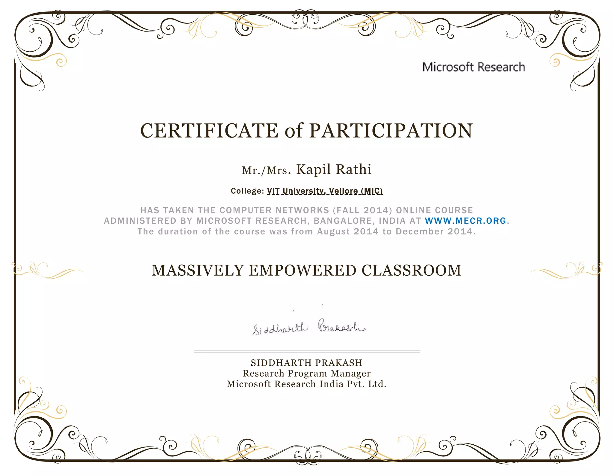 MEC Certificate - Kapil - Rathi - 6468 | PDF