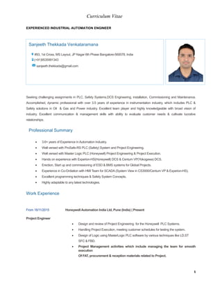 Resume_Sanjeeth_PLC_Safety_DCS_Engg_3.6+yrs | DOC