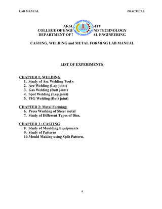 Casting, Welding and Metal forming Lab | DOC