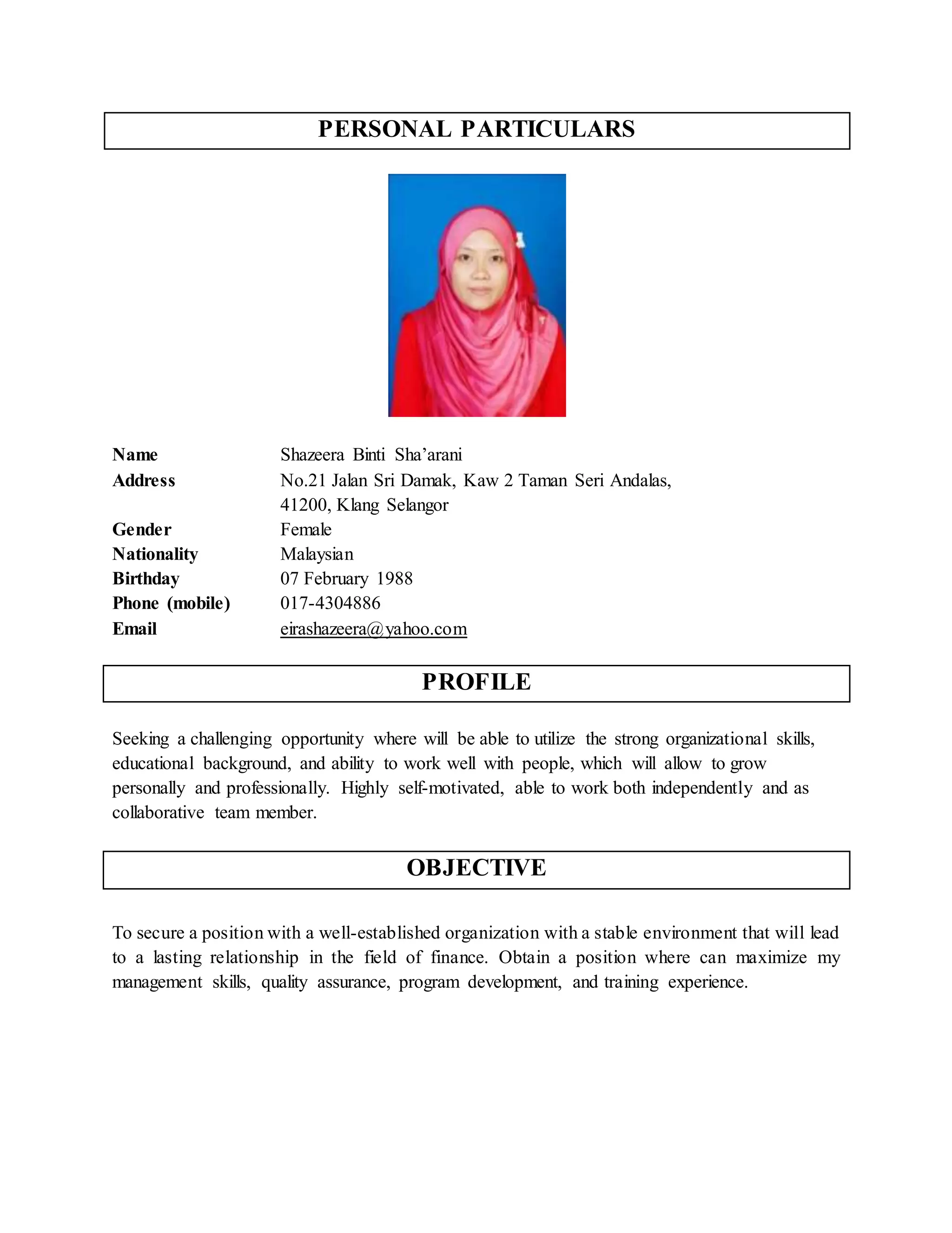 Resume Shazeera (2016) | PDF