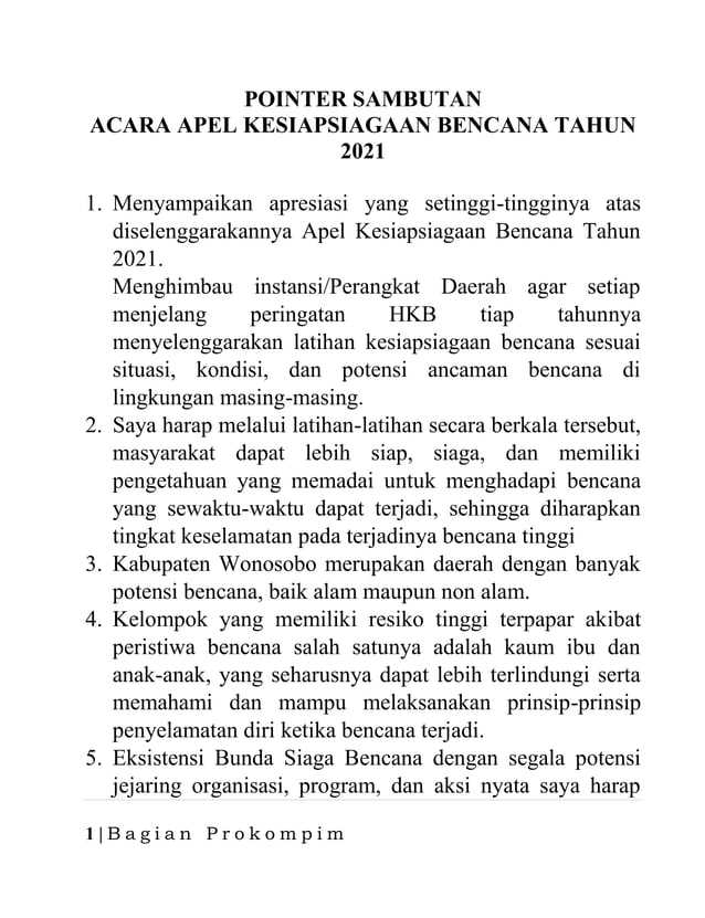 26 april 2021, sambutan bupati wonosobo apel kesiapsiagaan bencana | PDF