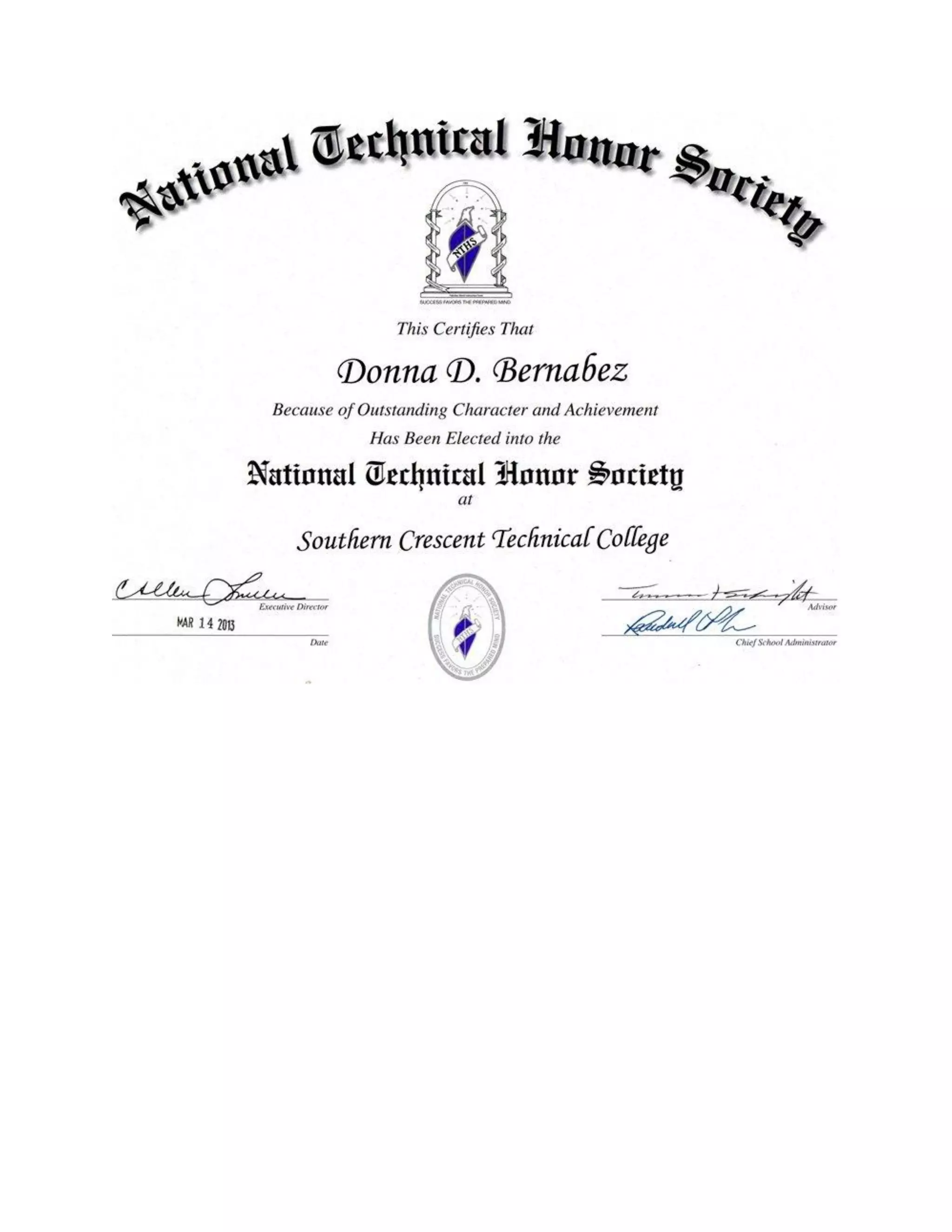 NTHS Certificate | PDF