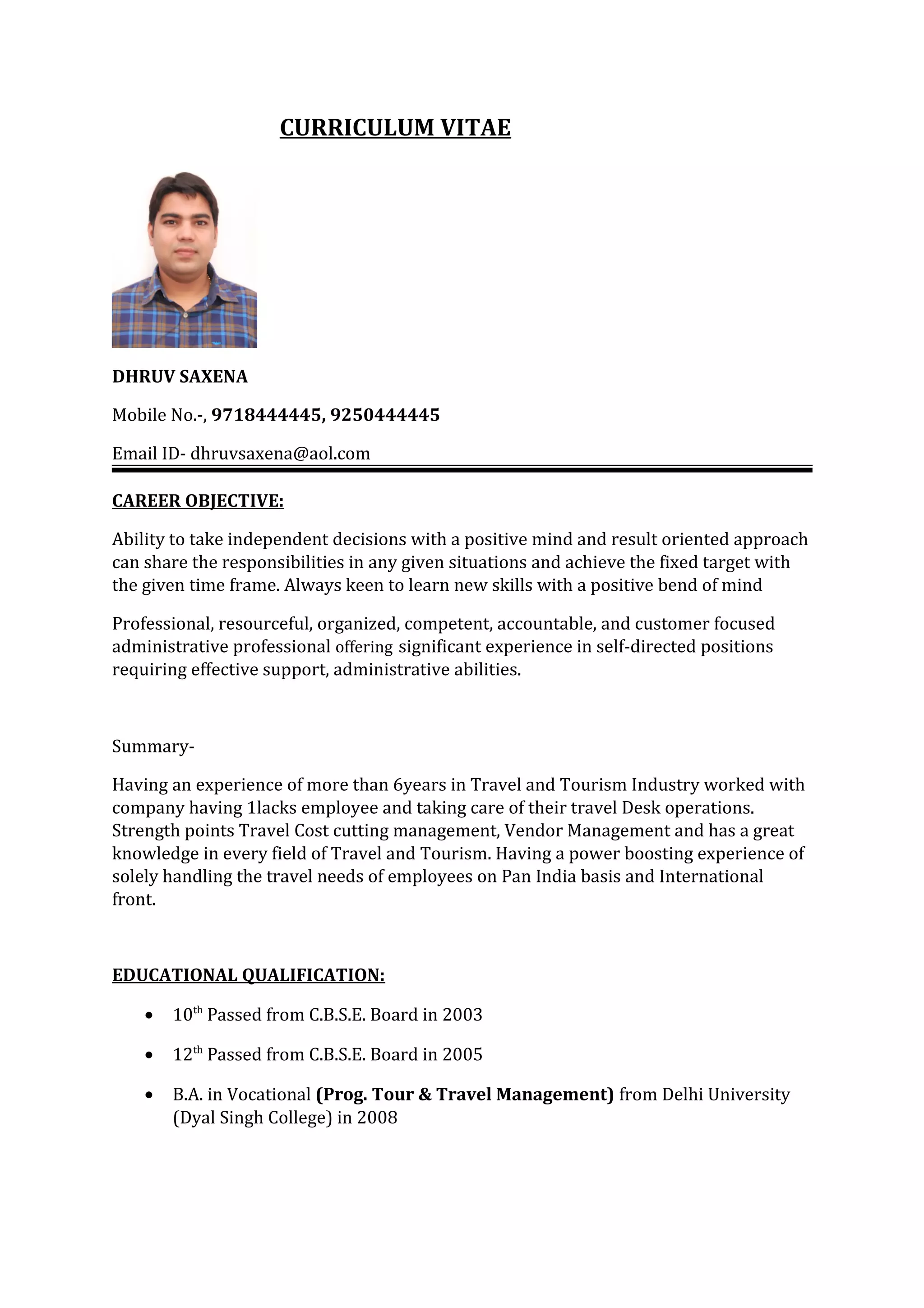 Dhruv CV | DOC | Business Travel | Travel Type