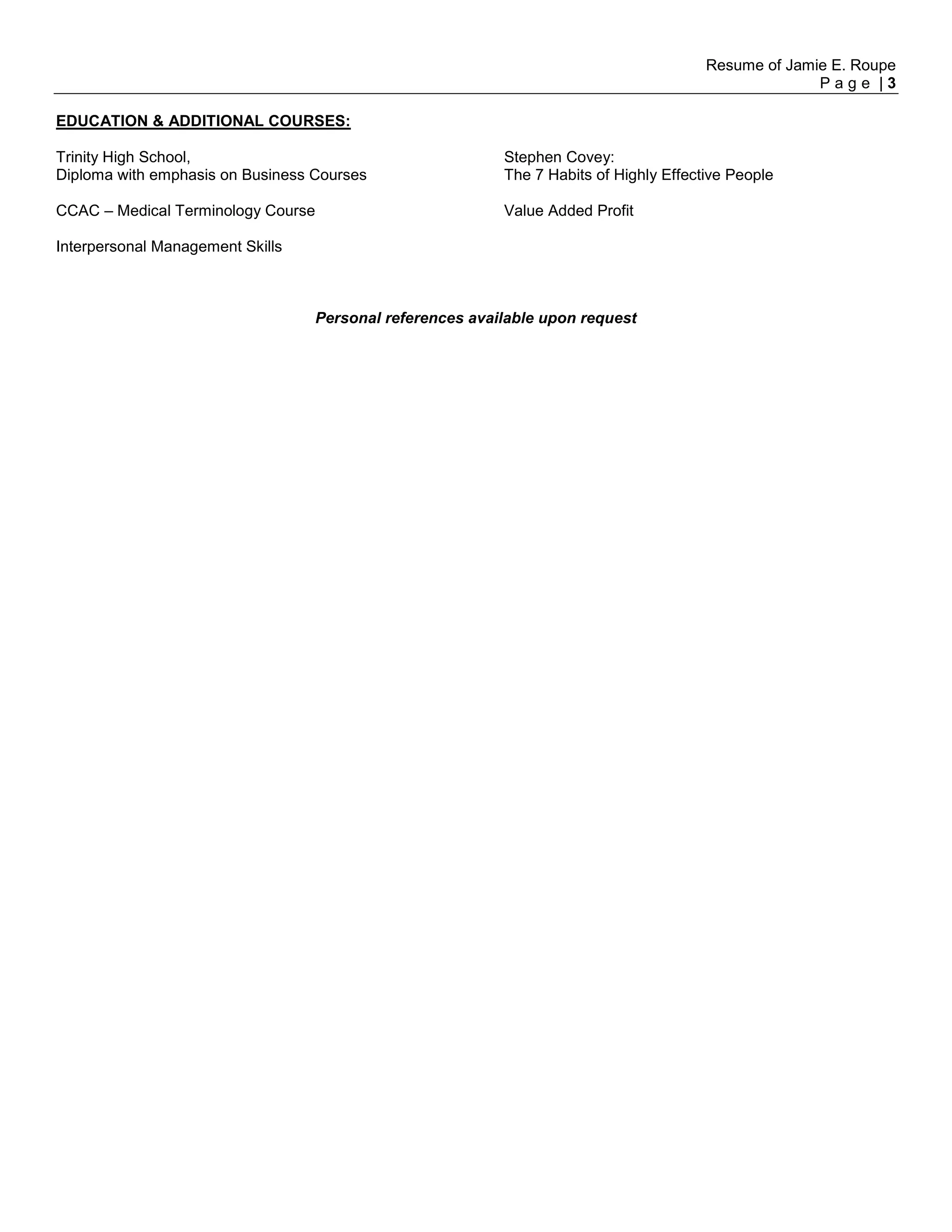 Resume of Jamie Roupe | PDF | Office Property | Real Estate