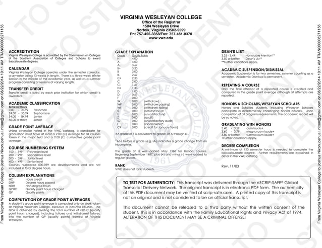 Virginia Wesleyan College - Official Transcript | PDF | Undergraduate ...