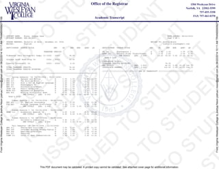 Virginia Wesleyan College - Official Transcript | PDF