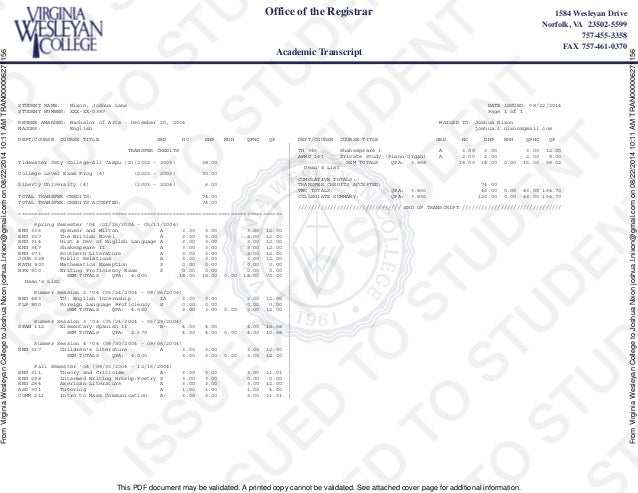 Official College Transcripts