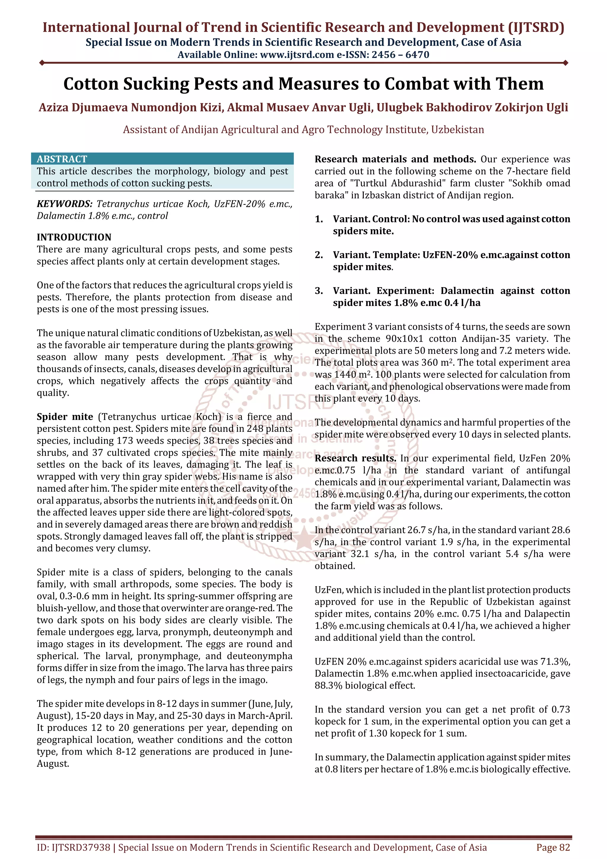 Cotton Sucking Pests and Measures to Combat with Them | PDF