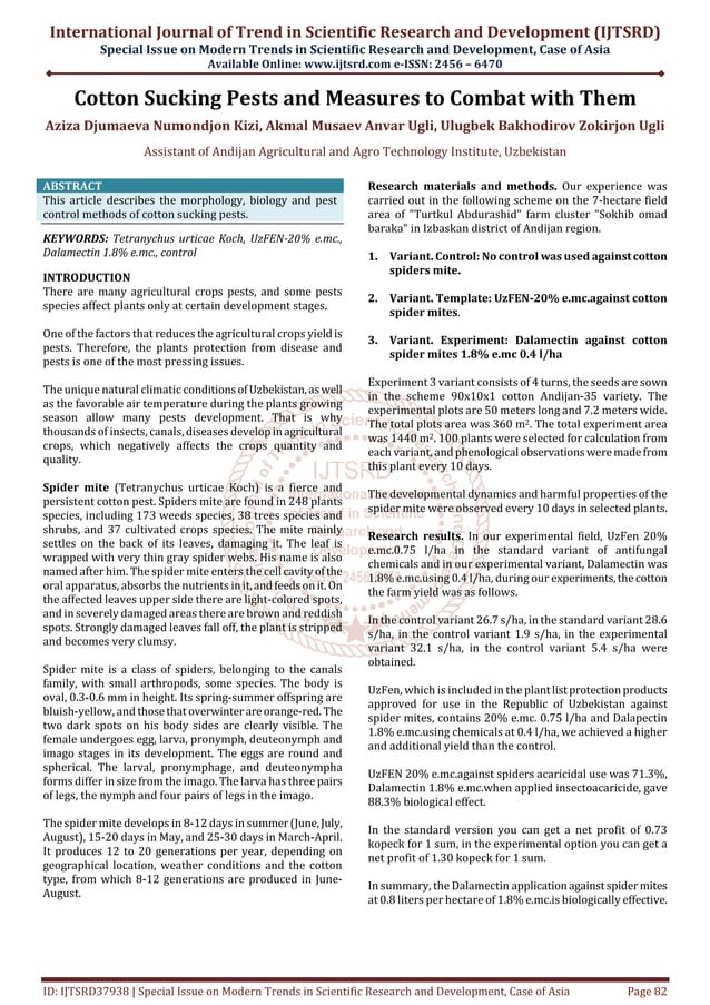 Cotton Sucking Pests and Measures to Combat with Them | PDF