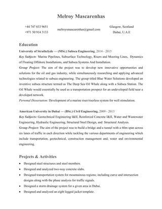 MelroyMascarenhas_CV | PDF | Civil Engineering Industry | Industries