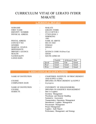 CURRICULUM VITAE OF LERATO MAKATE | DOCX