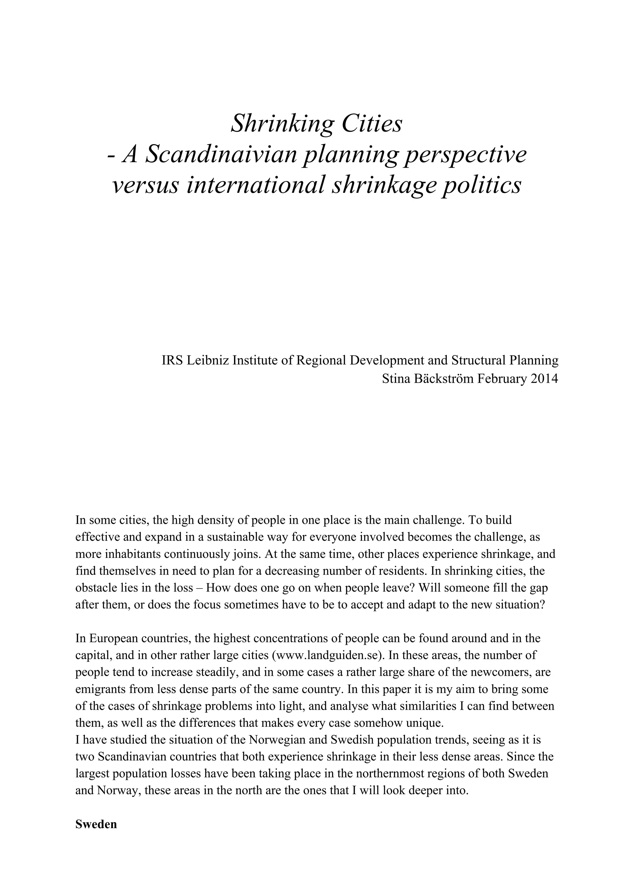 Shrinking Scandinavian cities | PDF