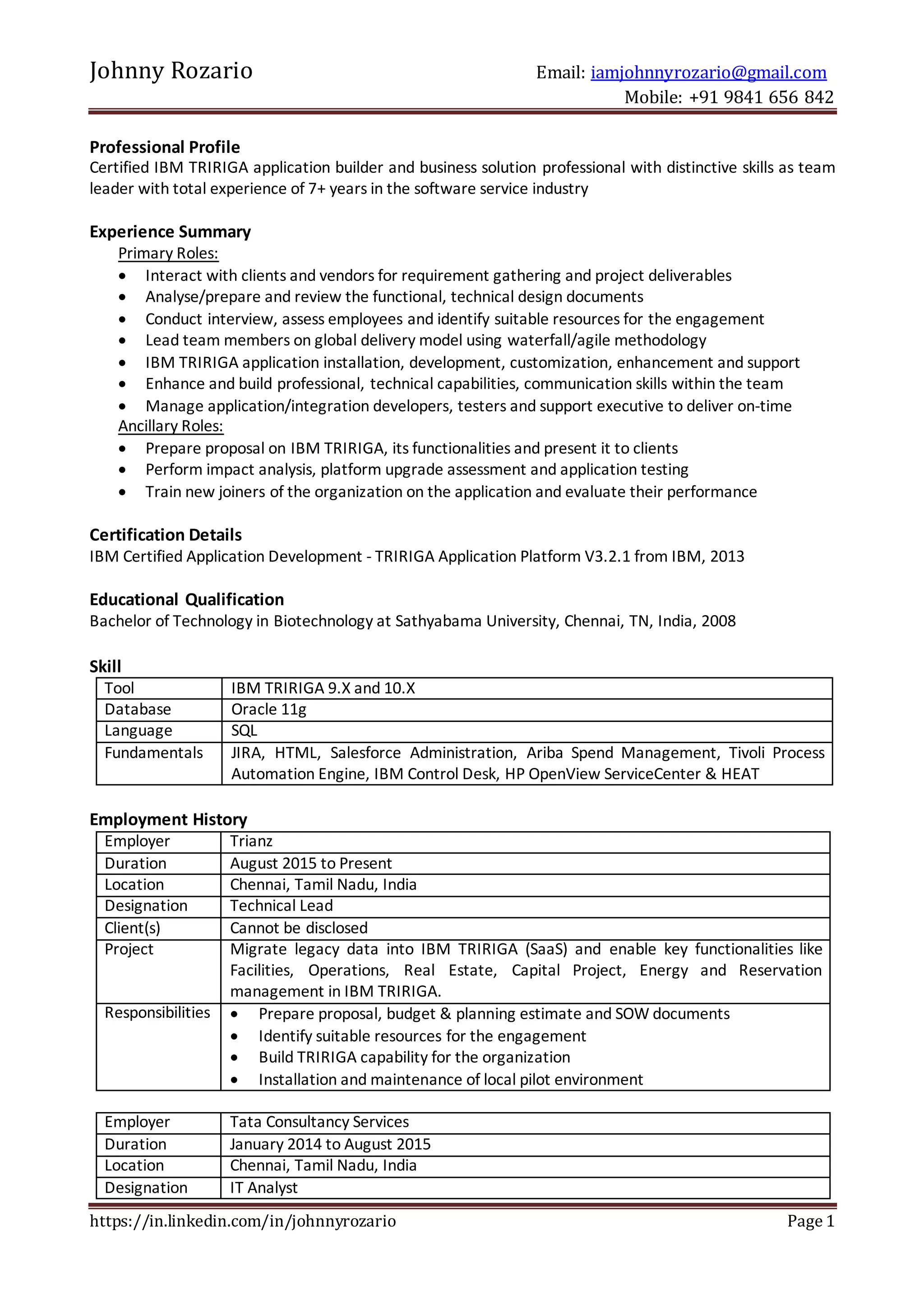 Johnny_Rozario_IBM_TRIRIGA | PDF