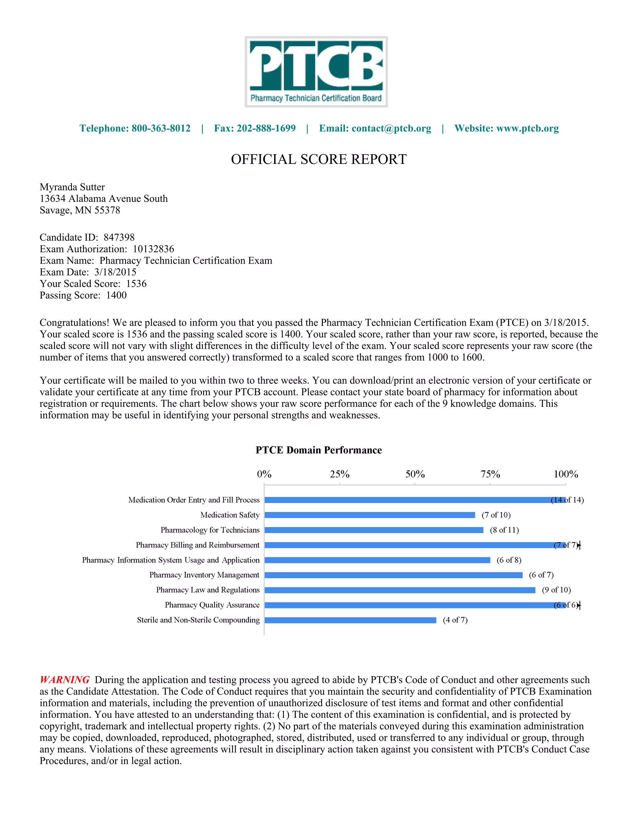 PTCB score report | PDF