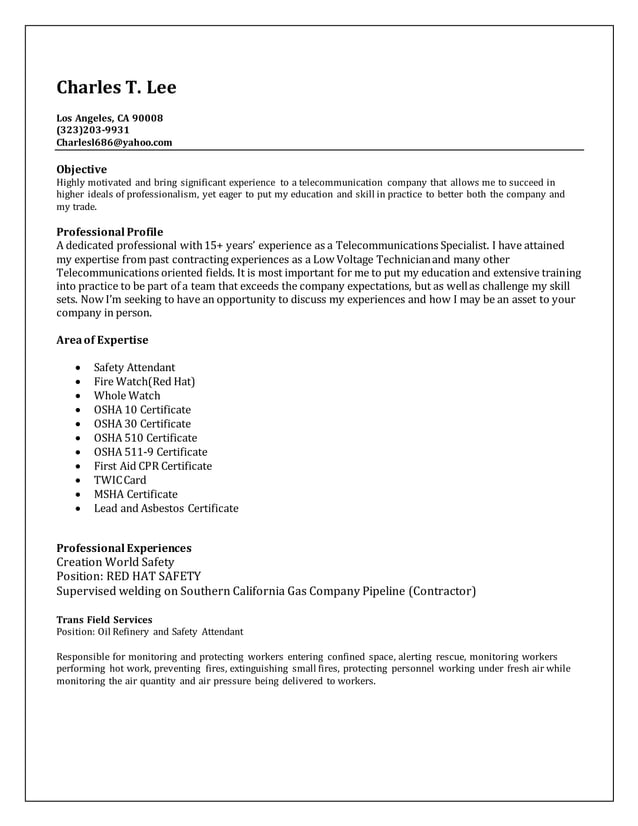 Charles_T._Lee_Resume_Oil Refinery Resume | DOCX | Vocational Training ...