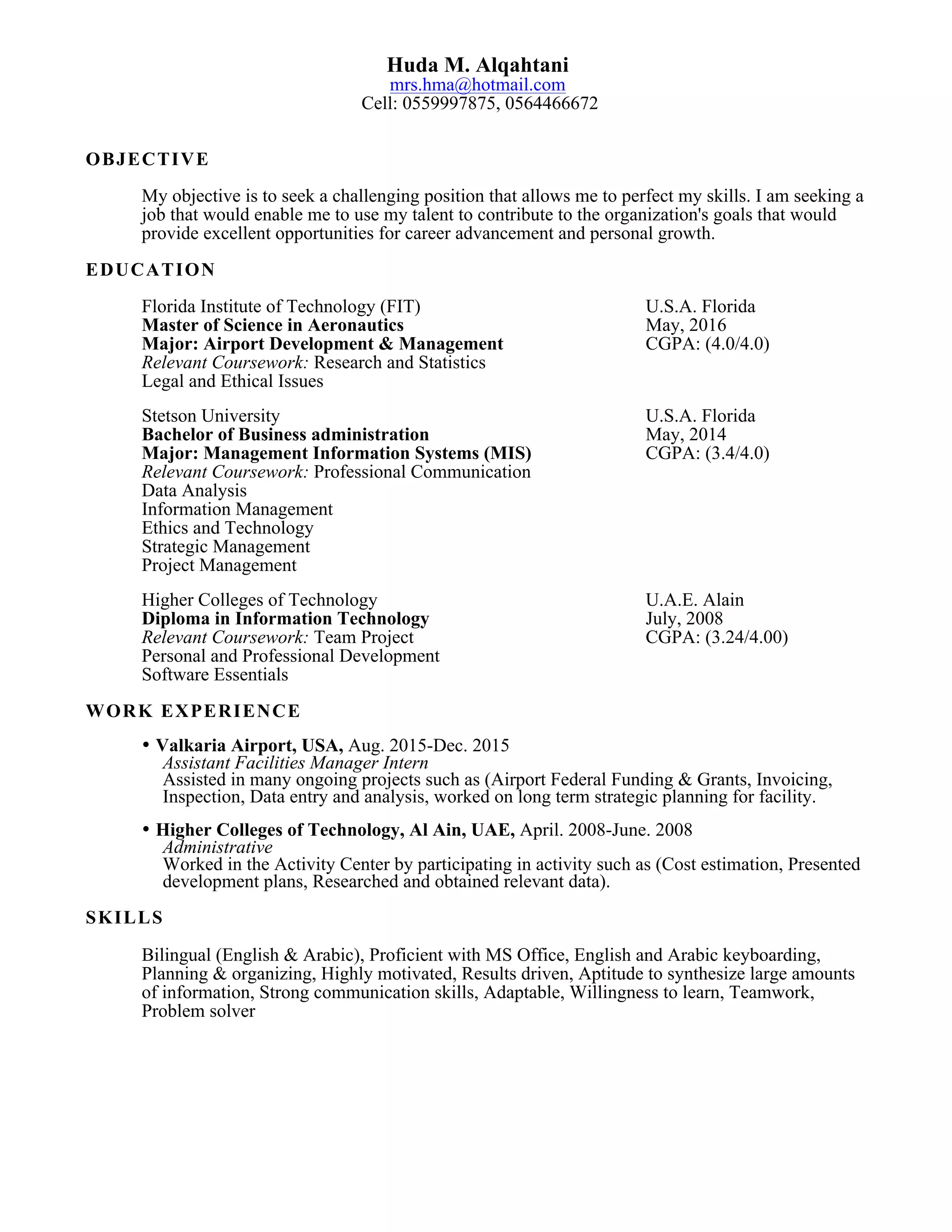 Huda's Resume 2016 (Master) | PDF