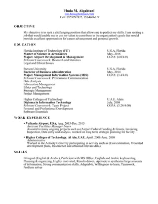 Huda's Resume 2016 (Master) | PDF