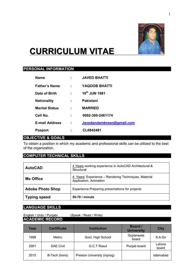 javed cv1 | PDF | Civil Engineering Industry | Industries