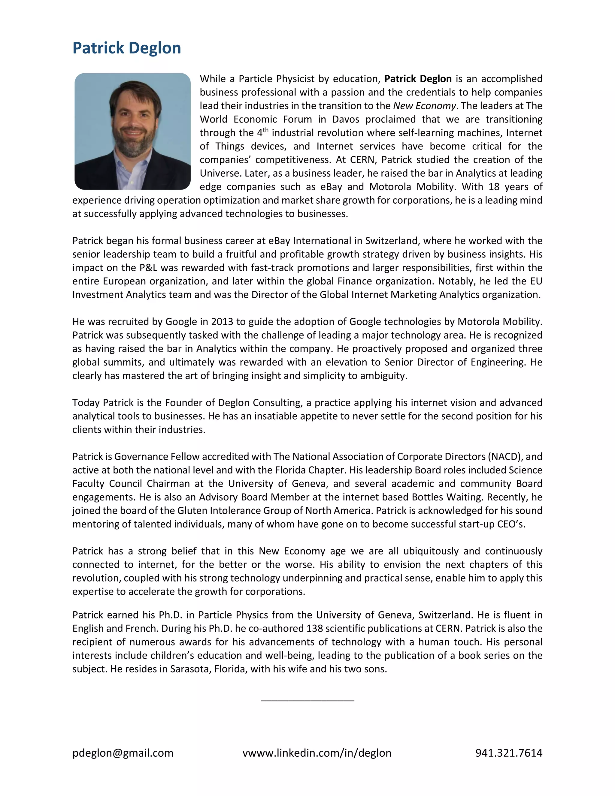 Patrick Deglon Bio | PDF