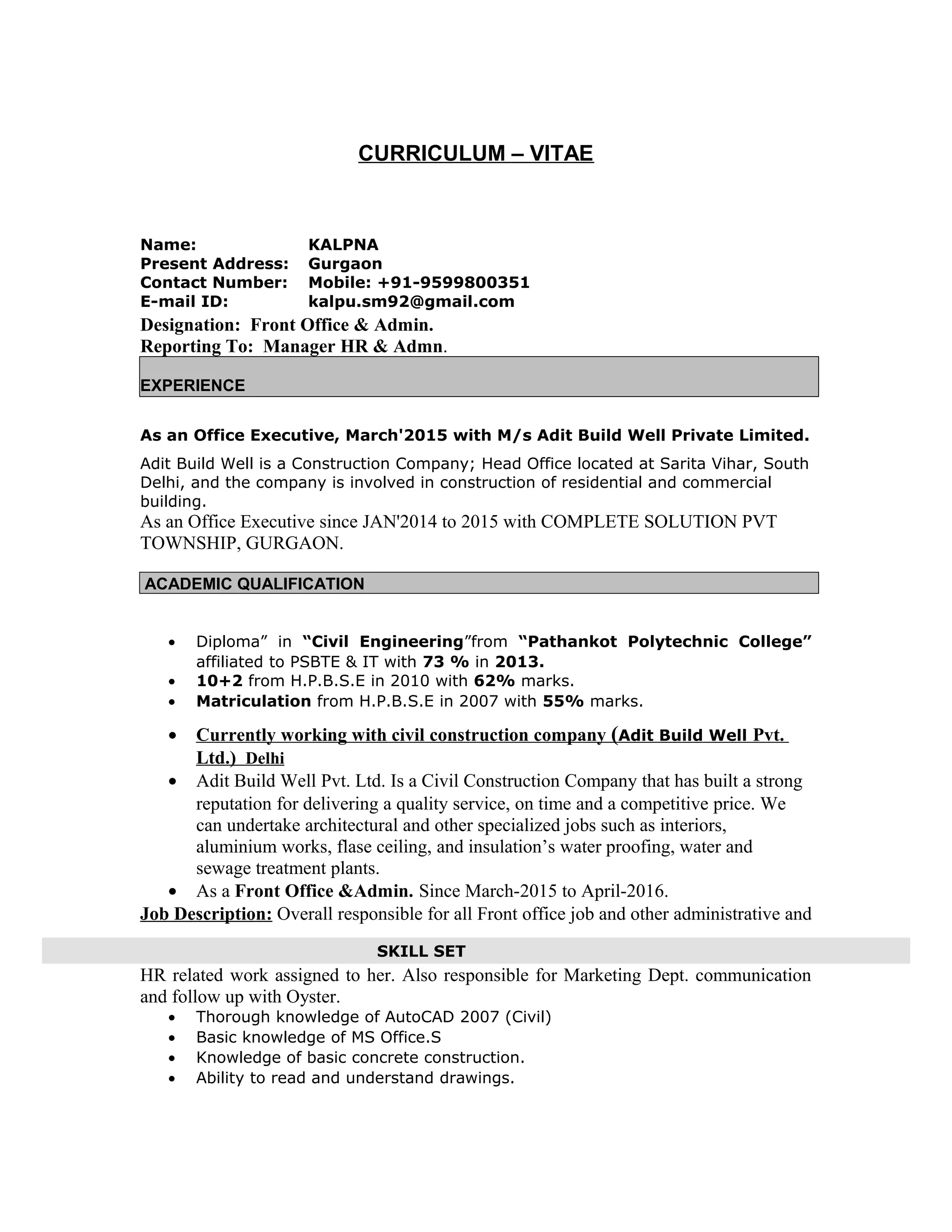 CVKALPNA)FRONT OFFICE & ADMIN | DOC