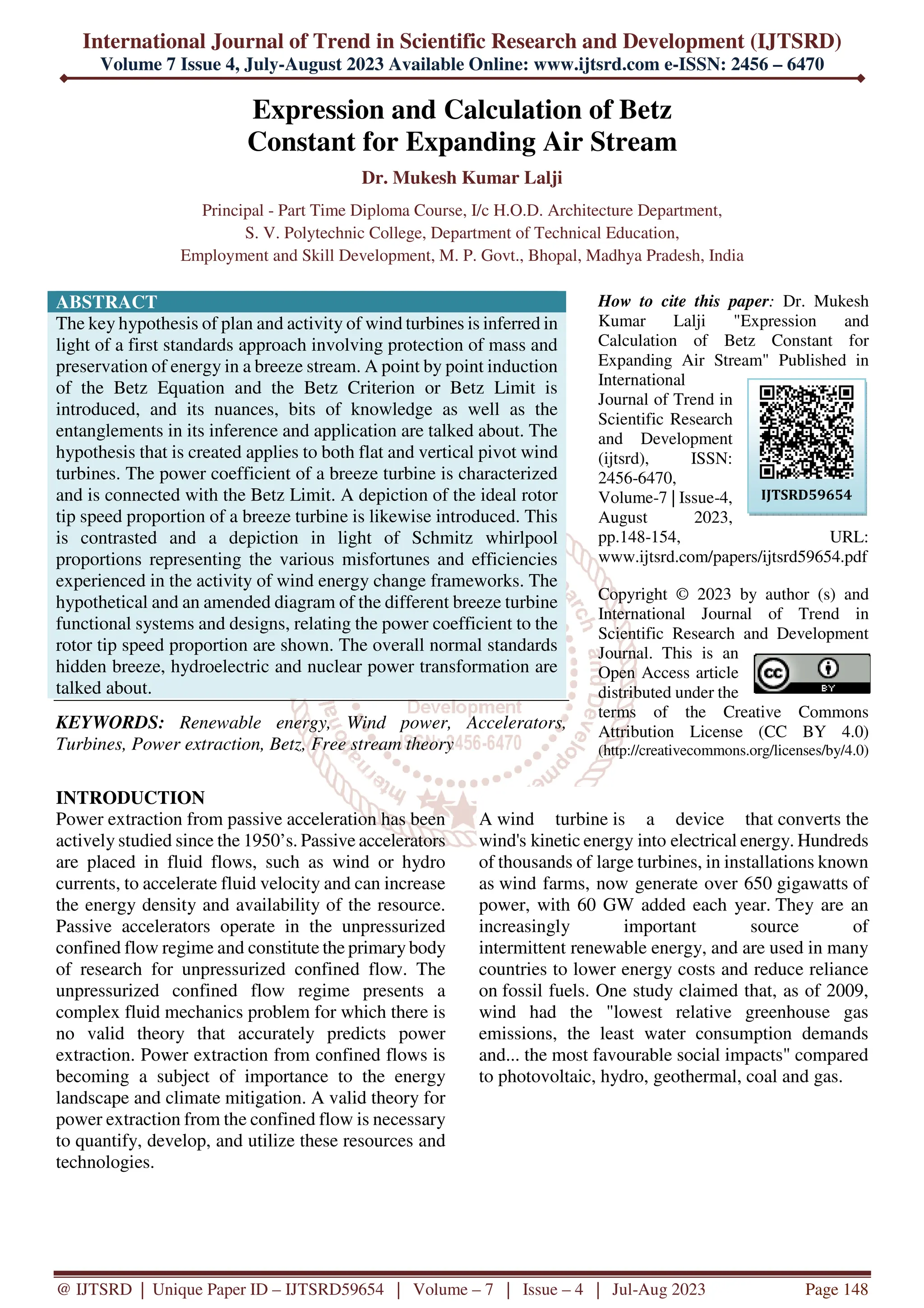 Expression and Calculation of Betz Constant for Expanding Air Stream | PDF