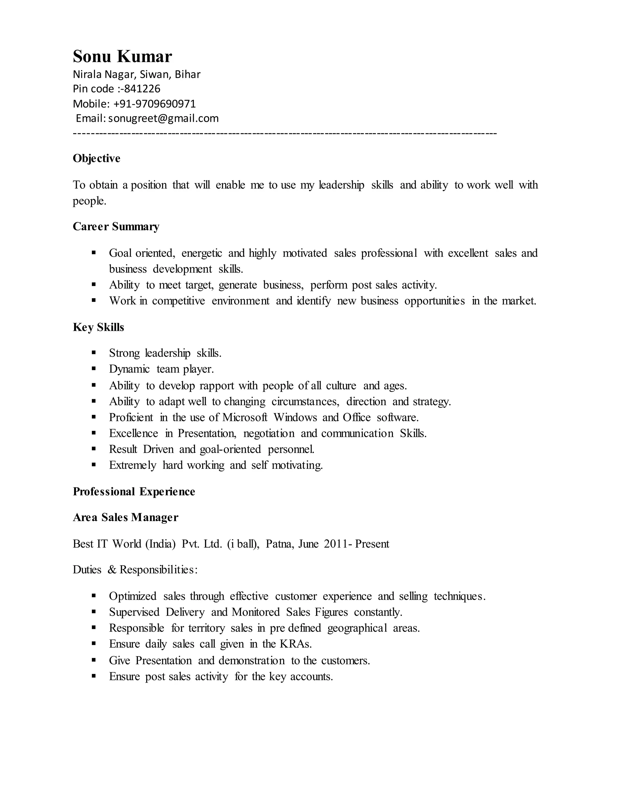 Sonu CV | DOCX