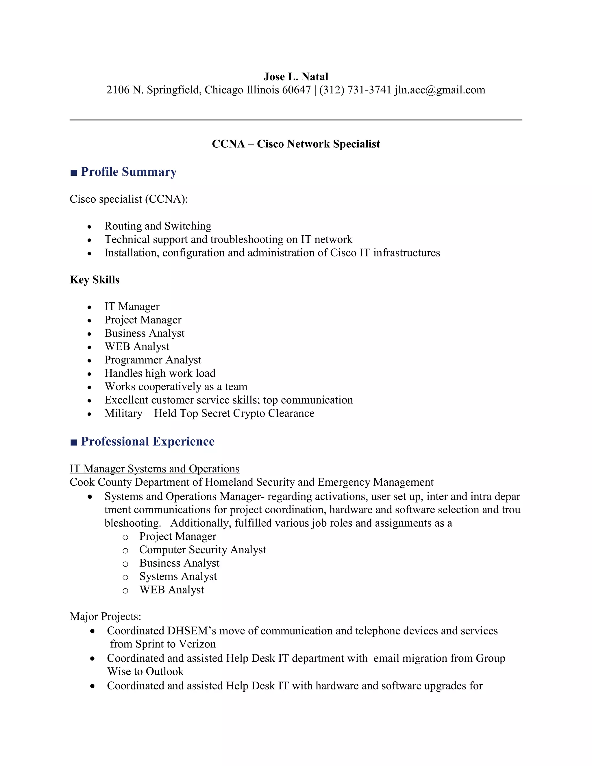 Resume 2016 CCNA | PDF