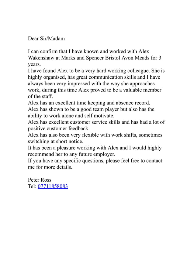 Alex To whom it may concern docx | PDF
