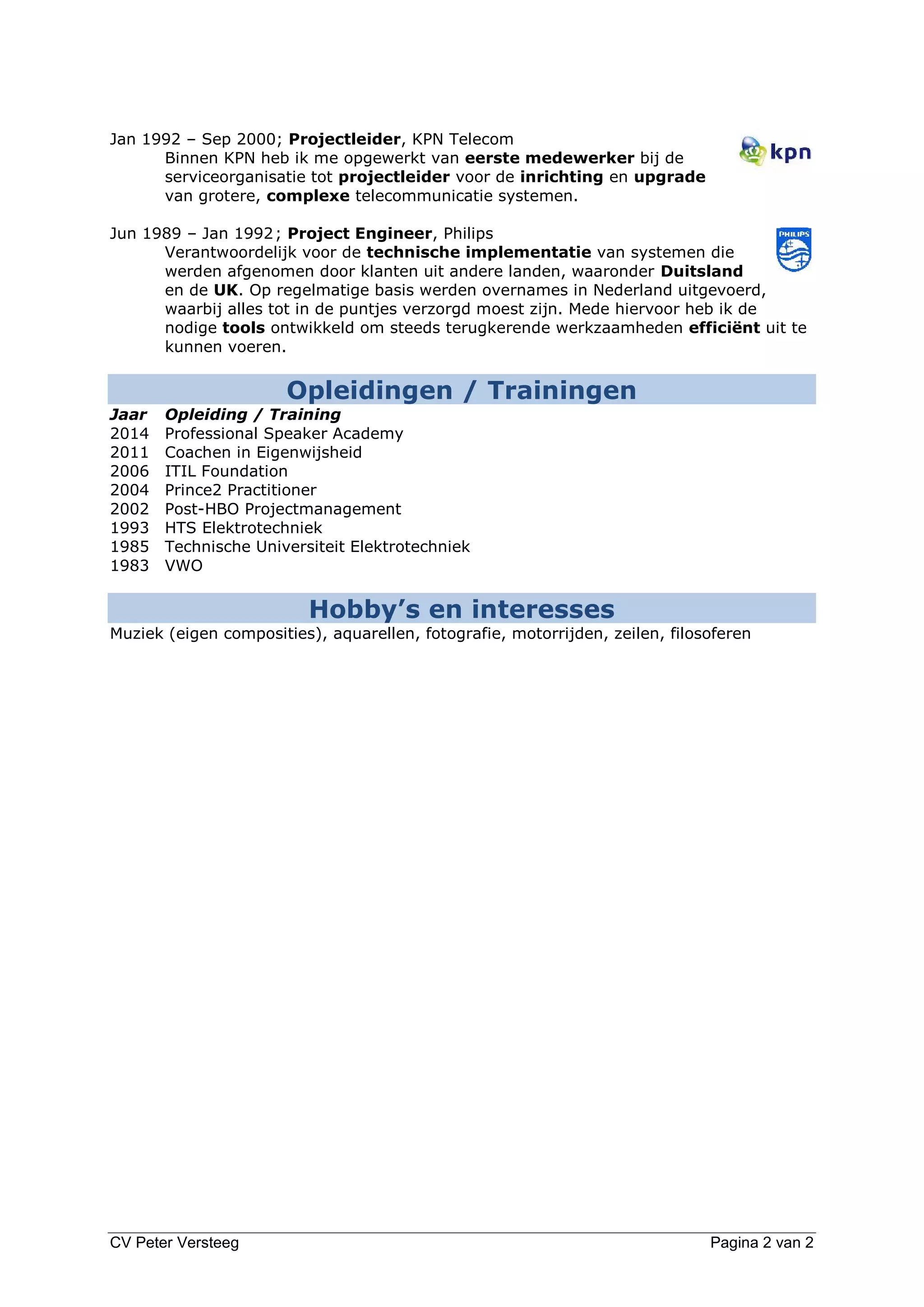 CV_Peter_Versteeg_Projectmanager | PDF | Business | Business and Finance