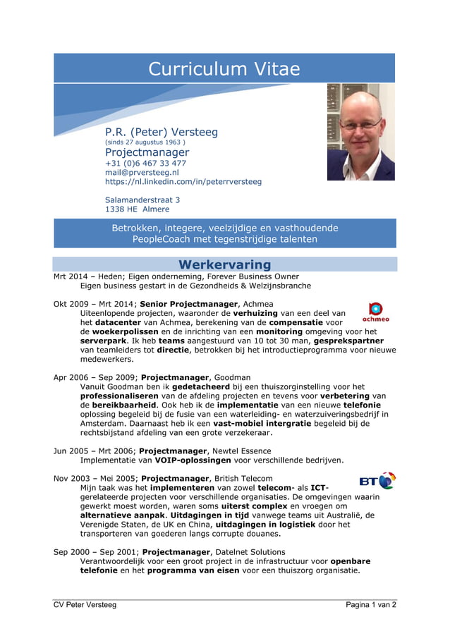 CV_Peter_Versteeg_Projectmanager | PDF | Business | Business and Finance