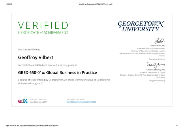 2017 Certificat GeorgetownX GVI GBEX-650-01x _ edX | PPT