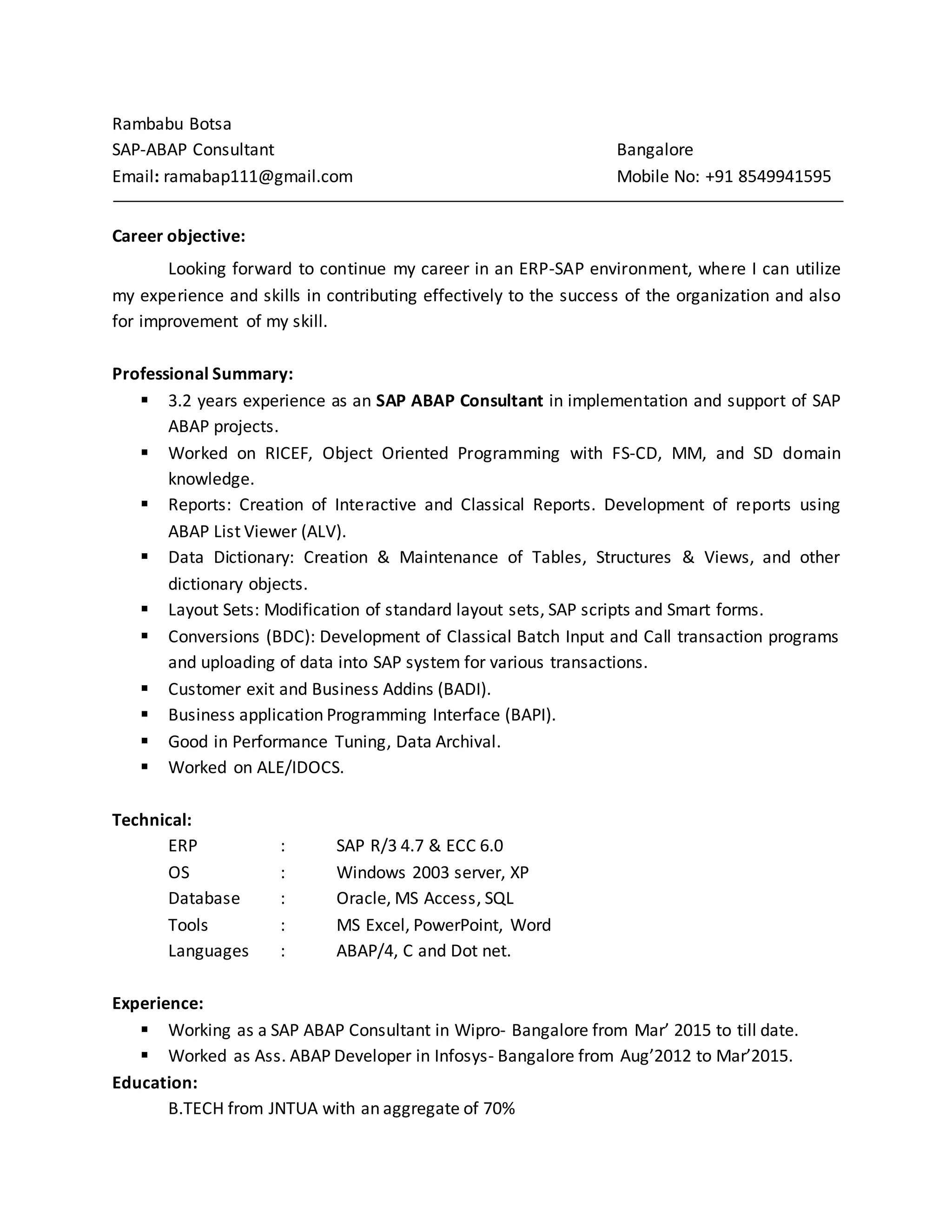 Rambabu_ABAP_Resume | PDF