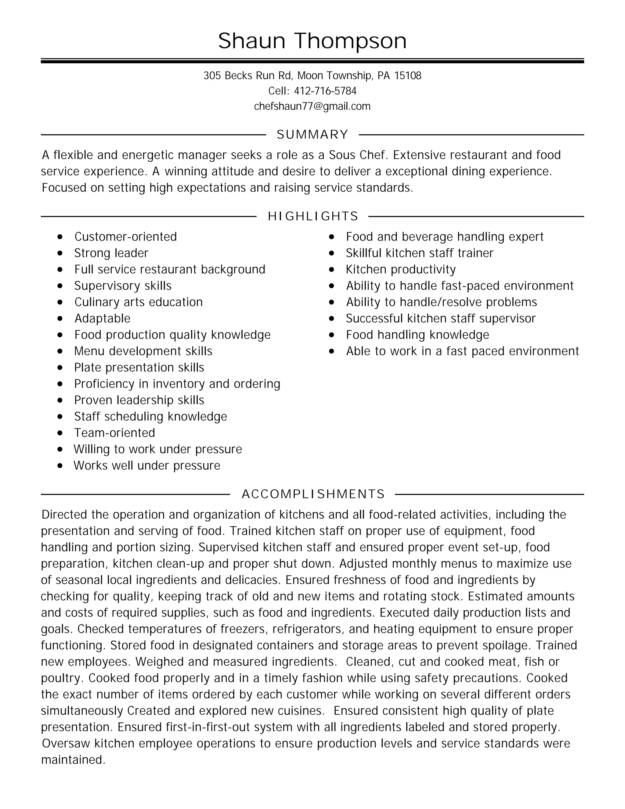 Shaun Thompson Resume 1 | PDF