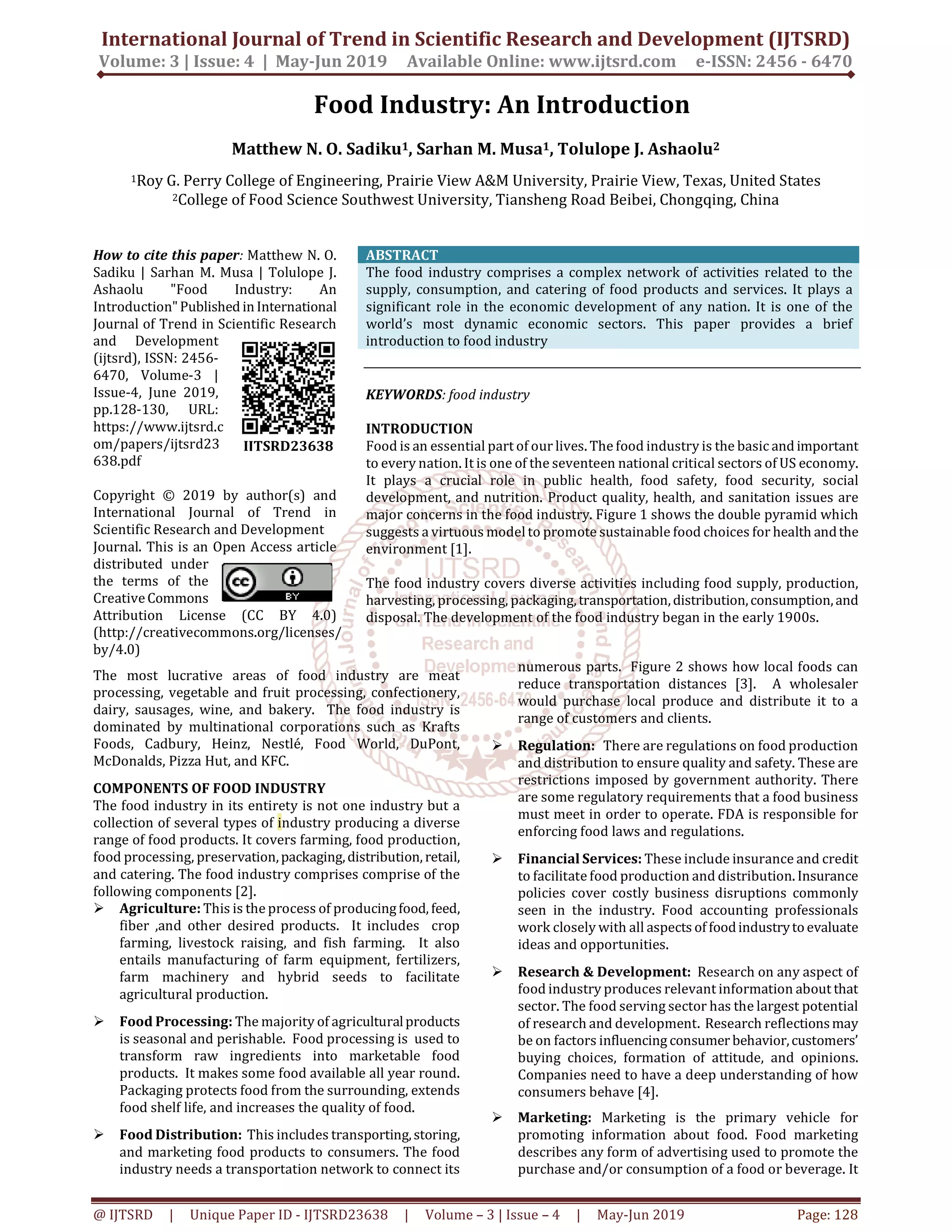 Food Industry An Introduction | PDF