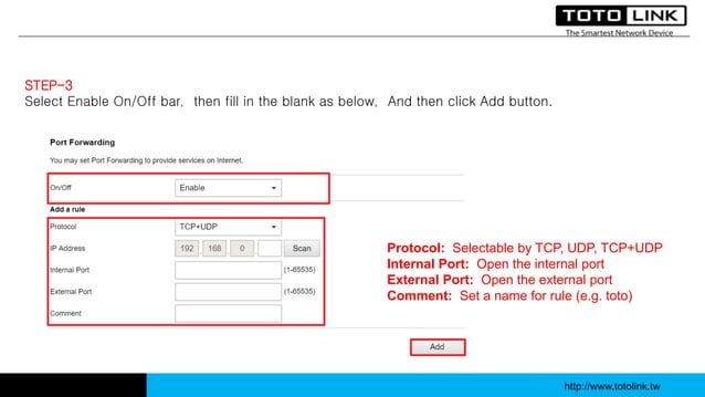 How to set up port forwarding on totolink router ? | PPT
