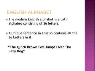 26 Letters in English Language, Numbers 0-9 | PPTX