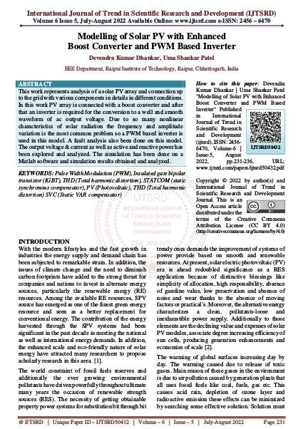 Modelling Of Solar Pv With Enhanced Boost Converter And Pwm Based Inverter Pdf