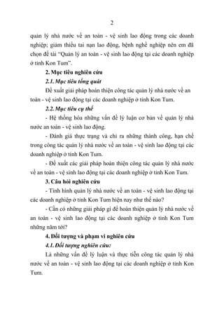 Quản lý an toàn - vệ sinh lao động tại doanh nghiệp ở Kon Tum | PDF